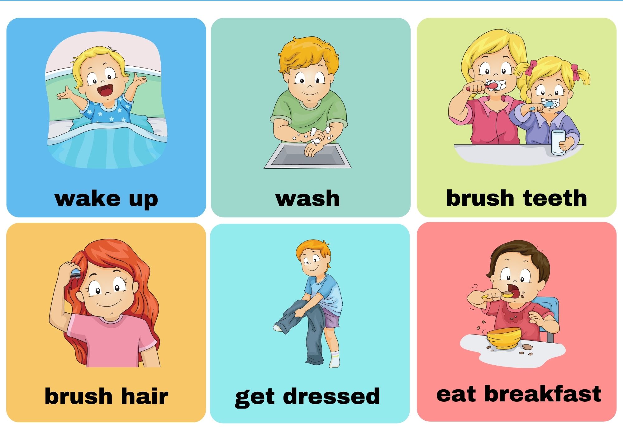 Daily Routine Flashcards With Words Ezpzlearn